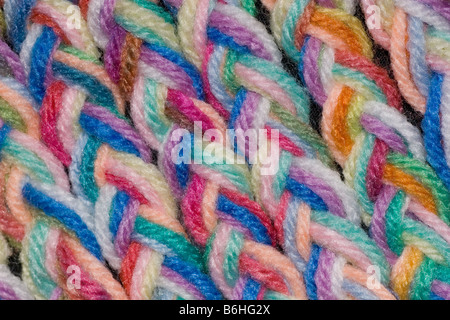 Braided or plaited multicolored wool strands laid side by side to make ...