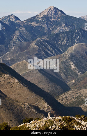 Looking north along the ridge of the Taygetos mountains from the top of ...