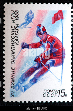XV Winter Olympic games (Calgary 1988), postage stamp, USSR, 1988 Stock ...