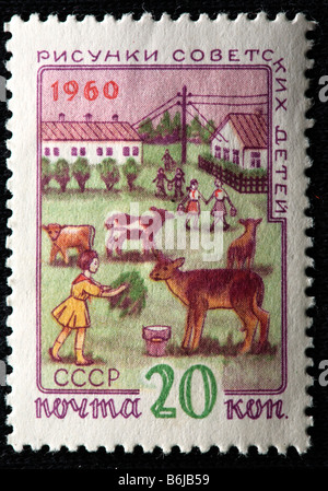 Child's painting, postage stamp, USSR, 1960 Stock Photo - Alamy