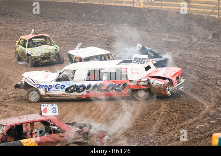 old limousine getting smashed up in a demolition derby Stock Photo - Alamy