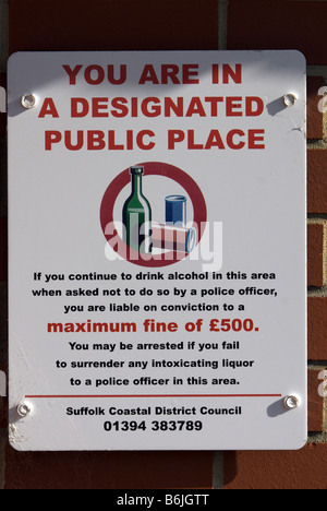No Alcohol in Designated Public Space Police Sign Stock Photo - Alamy
