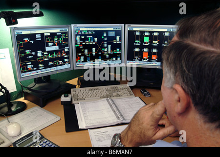 Oil pipeline control centre operator and screen display Stock Photo - Alamy