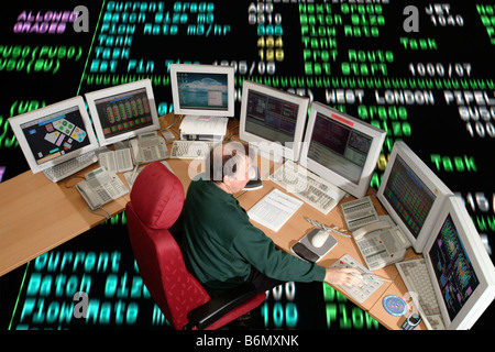 Oil pipeline control centre operator and screen display Stock Photo - Alamy