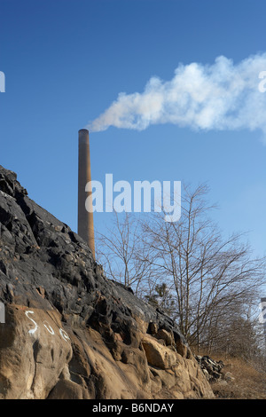 Sudbury Ontario smoke stack and mining facility and acid rain affects ...