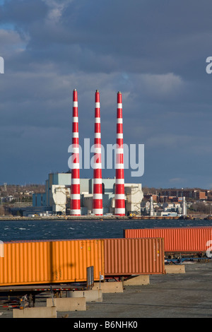 Tufts Cove Electrical Generating Station with smoke stacks in the ...