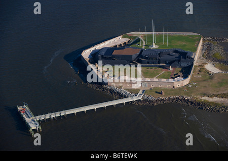 Aerial view of Fort Sumter the island fort in Charleston Harbor South ...