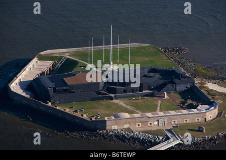 Aerial view of Fort Sumter the island fort in Charleston Harbor South ...