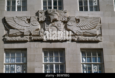 BBC Building Sculpture By Eric Gill Stock Photo - Alamy