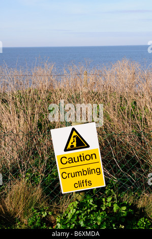 Caution crumbling cliffs warning sign Hunstanton Norfolk UK Stock Photo ...
