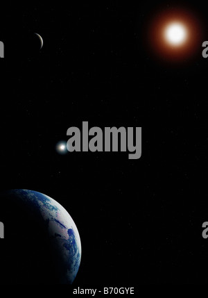 space travel the solar system Earth, Moon and Mars planet concept over ...