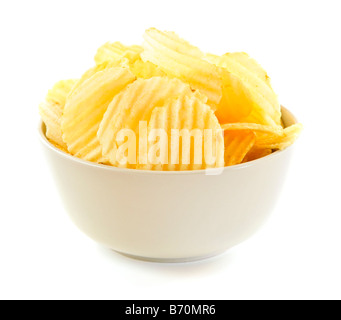 Potato chips or crisps, a salty snack, overhead flat lay panorama Stock ...