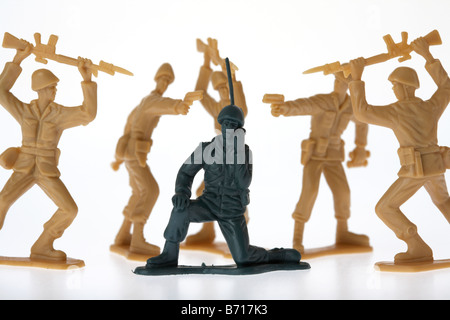 toy soldiers radio communication soldier and machine gunner oblivious ...