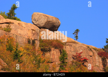 Acadia National Park, Maine, USA. Tourists on rocky shoreline near ...