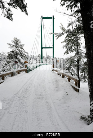 Snowmobile bridge over the French River, Ontario, Canada Stock Photo ...