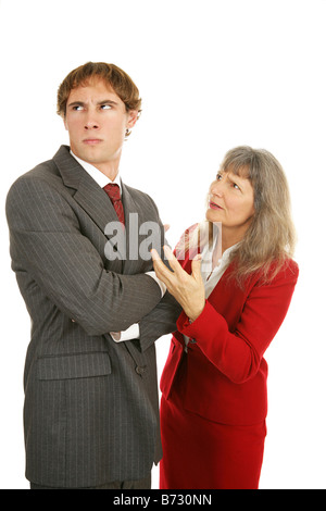 A male business person is trying to explain and make the deal with the ...