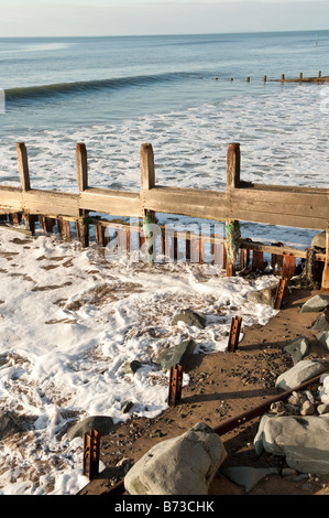 Wooden sea defences damaged in 2015 storms in Sheringham, Norfolk ...