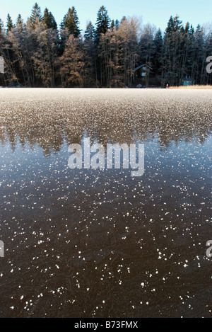 winter in finnland, frozen lake, sunset, landscape wallpaper Stock ...
