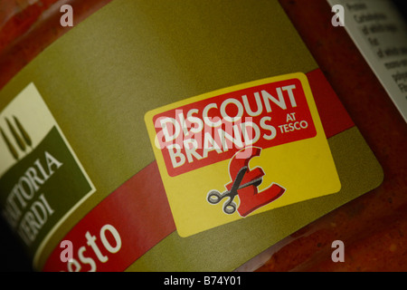 Tesco supermarket reduced price sticker on food item. England UK. Food ...