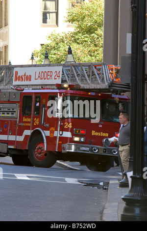 A Boston Fire Department ladder truck is seen after it plowed through ...