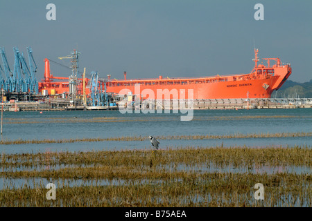 Crude oil shuttle tanker "Elisabeth Knutsen" unloading alongside at ...