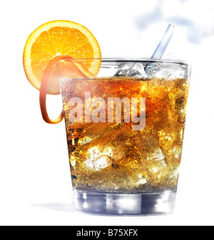 Alcoholic cocktail with orange peel and ice Stock Photo - Alamy