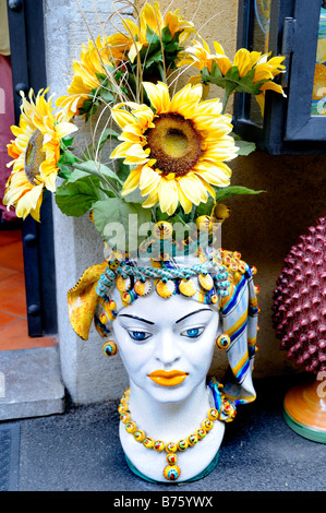 Pottery head planter in Taormina, Sicily, Italy Stock Photo - Alamy