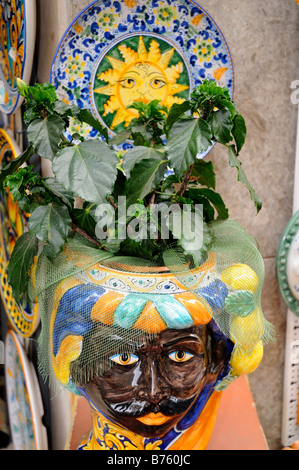 Pottery head planter in Taormina, Sicily, Italy Stock Photo - Alamy