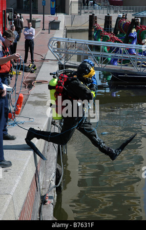 a fire department rescue diver with scuba equipment and gear fire ...