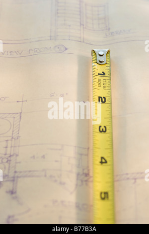 Tape measure on blueprint Stock Photo - Alamy