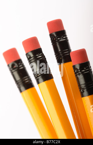Close-up of tip and eraser of yellow pencil Stock Photo - Alamy