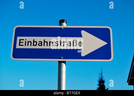 Einbahnstraße road sign (one way) in Germany. Close up of the street ...
