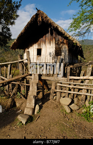 Bamboo hut, farm of the Rawang ethnic minority in the North of Myanmar ...
