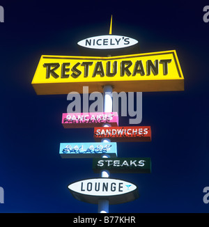 Roadside sign for typical American diner, Range Cafe. Located in ...