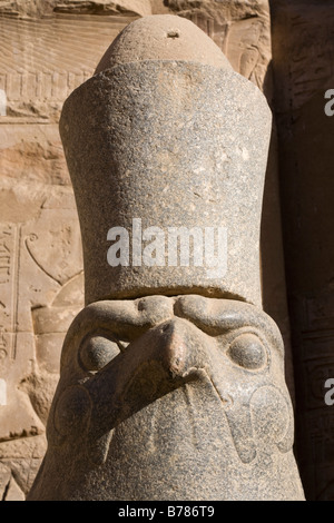 Close up of the statue of Horus of Behdet in the forecourt at the ...