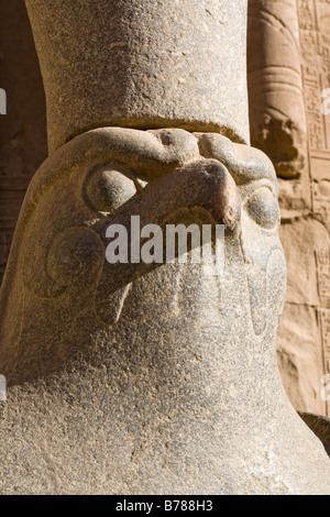Close up of the statue of Horus of Behdet in the forecourt at the ...