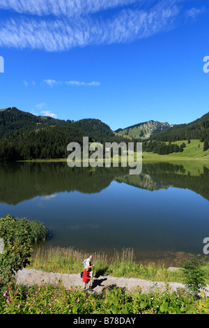 Germany, Bavaria, Spitzingsee lake seen from Stumpfling mountain in ...
