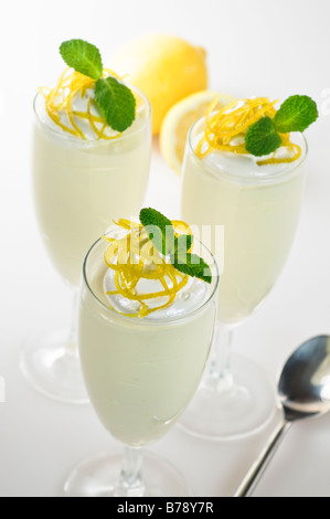 Lemon syllabub. Lemon posset. Traditional wine and cream dessert Stock ...