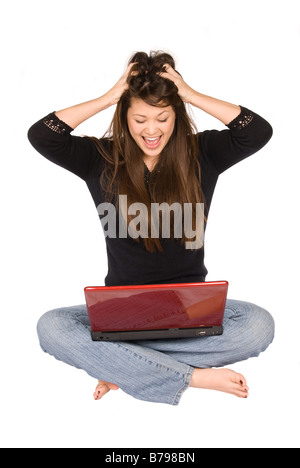 Image of young happy asian beautiful woman isolated over blue ...
