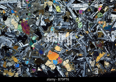 Photomicrograph of an Olivine Basalt slide section, cross polarized ...