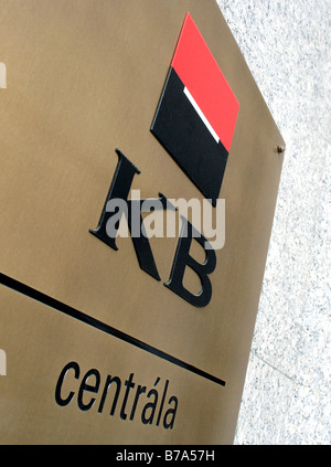 Logo on the headquarters of the Komercni Banka KB bank in Prague, Czech ...