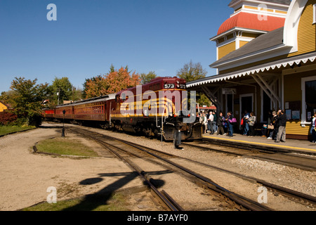 Conway Scenic Railroad passenger coach displayed in North Conway railroad station, New Hampshire ...