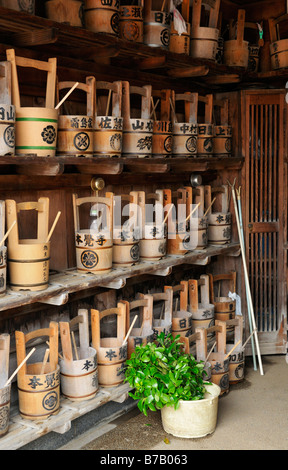 Japanese Religious Water Buckets at a Japanese cemetery in Tokyo Japan ...
