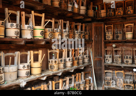 Japanese Religious Water Buckets at a Japanese cemetery in Tokyo Japan ...