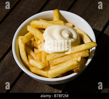 Chips with mayonnaise in white fast food box FoodCollection Stock Photo ...