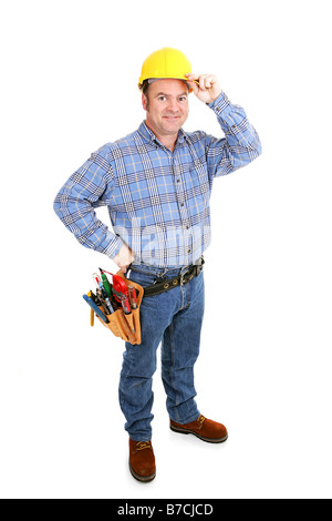 contractor construction worker tipping safety helmet Stock Photo - Alamy