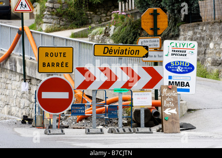 A French road deviation sign Stock Photo - Alamy