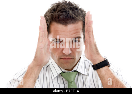 Man looking straight forward with dark hair, large eyebrows, unshaved ...