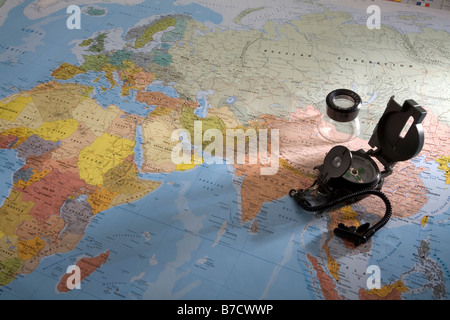 Asia map and compass Stock Photo - Alamy