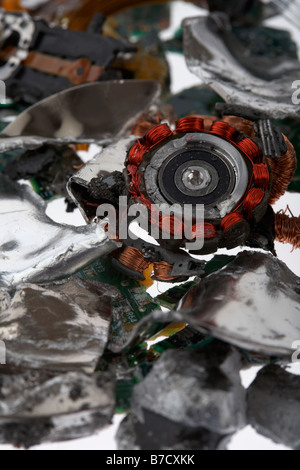 Parts of destroyed computer hard disk drive (HDD exploded view, HDD ...